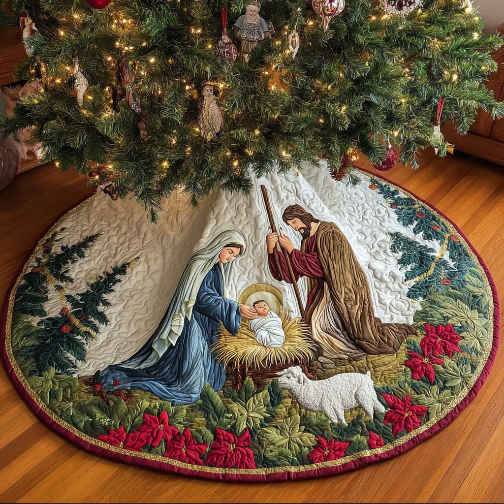 Blessed Christmas Family Christmas Quilted Tree Skirt NCU0HTT026 – Quiltnest