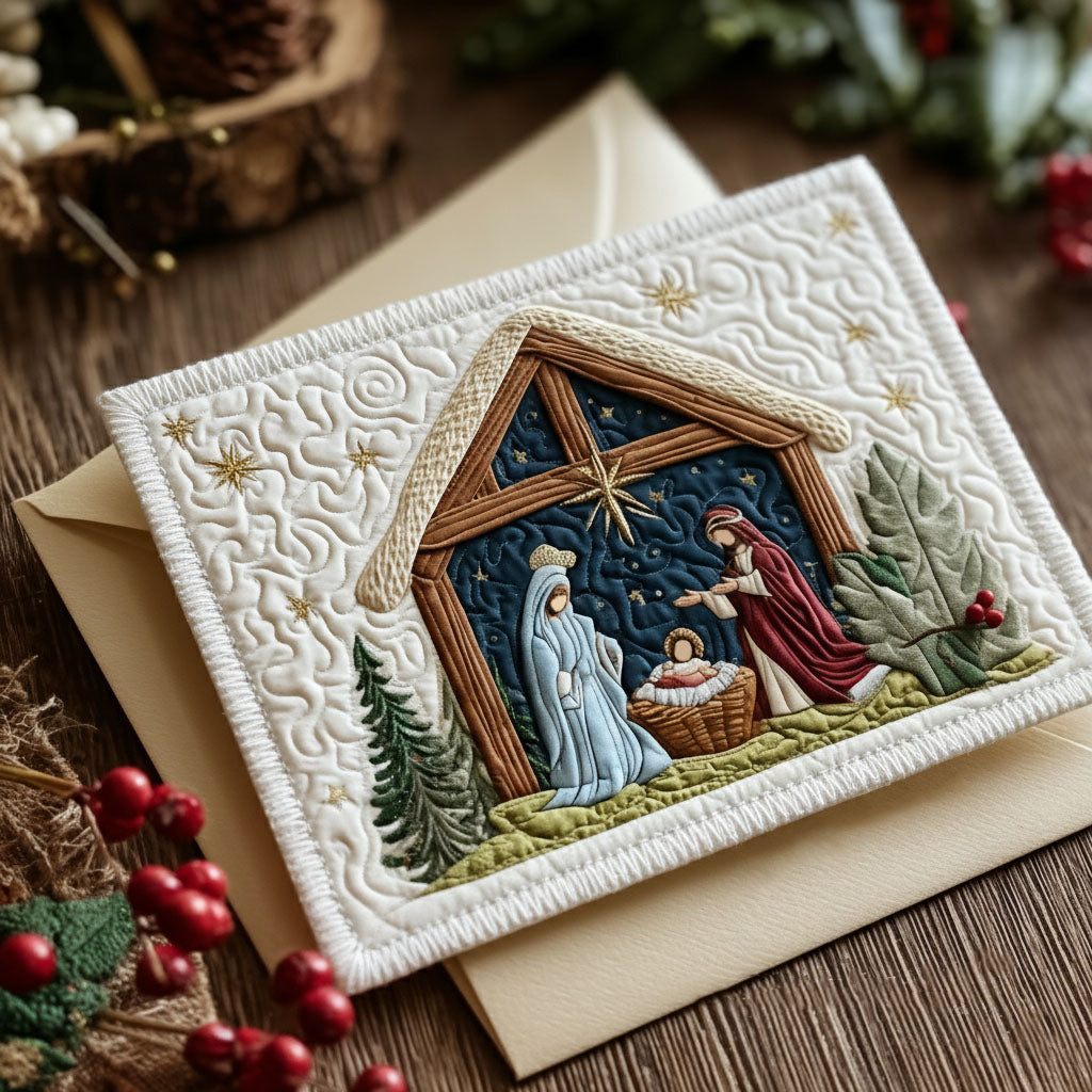 Blessed Manger Quilted Fabric Postcard NCU0PTT2284 – Quiltnest