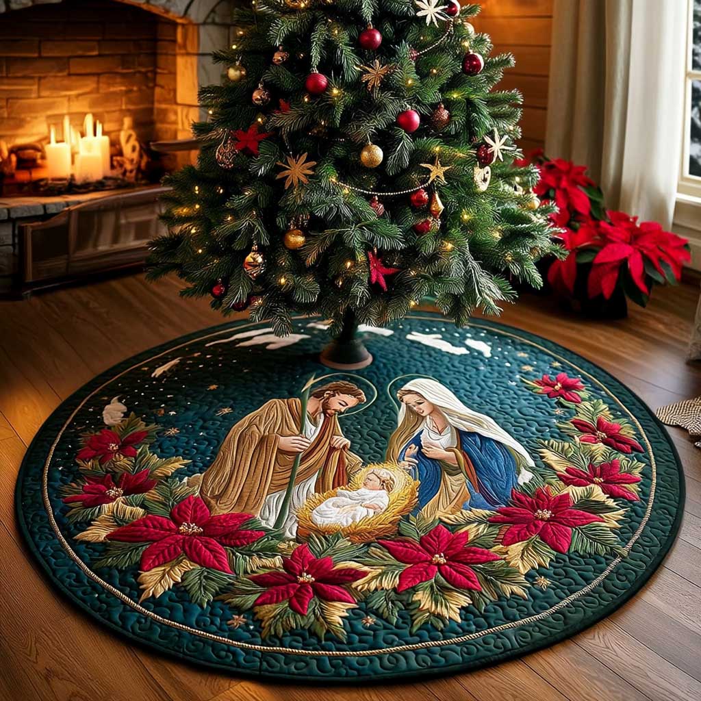 Blessed Nativity Christmas Quilted Tree Skirt NCU0HTT037 – Quiltnest