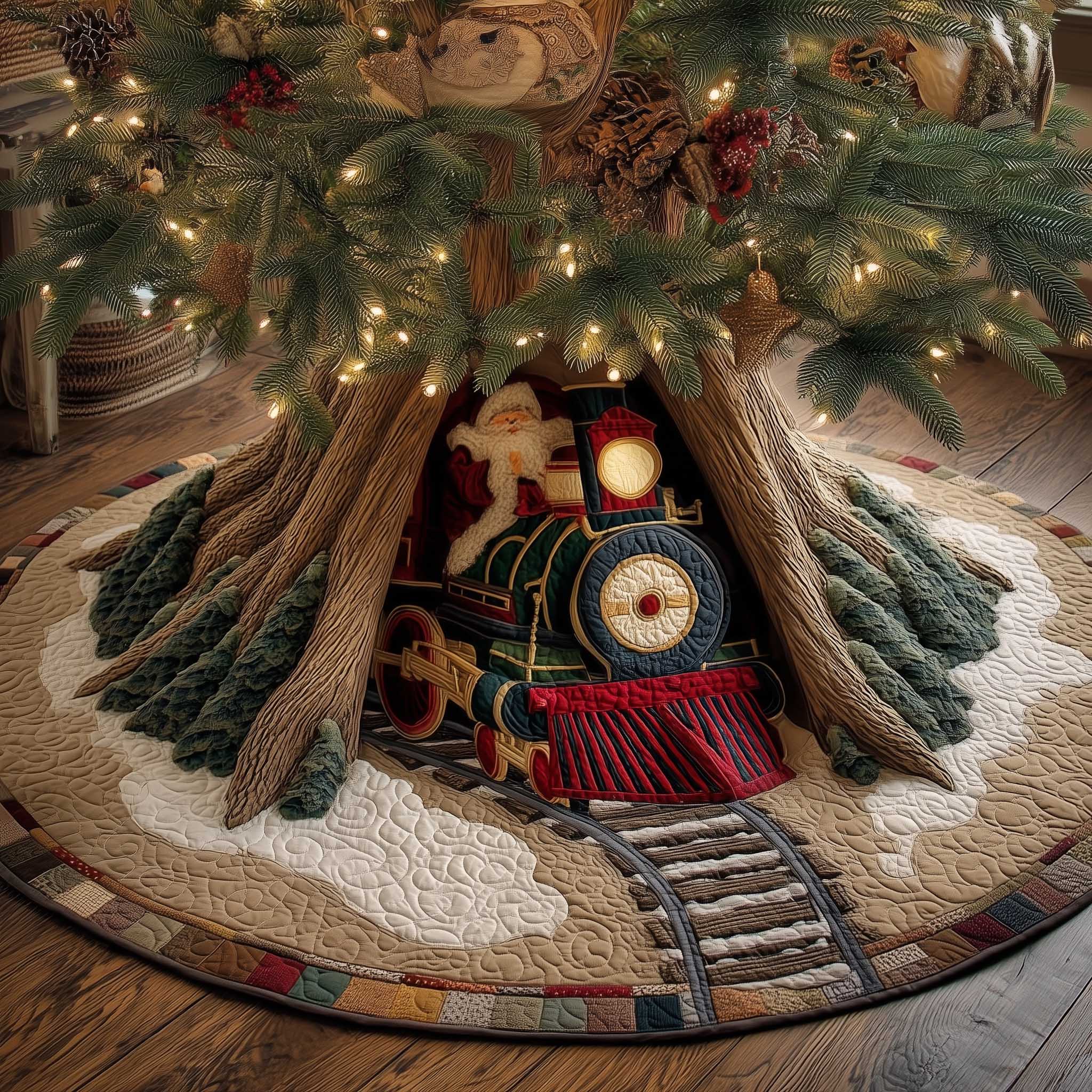 Classic Red Steam Engine Christmas Quilted Tree Skirt NCU0HTT058 ...