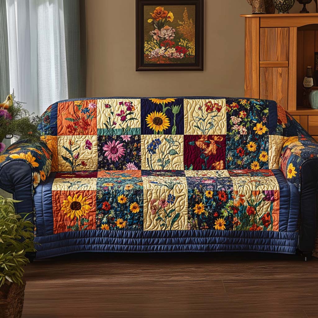 Colorful Petals Quilted Sofa Cover NCU0NNT2116 – Quiltnest