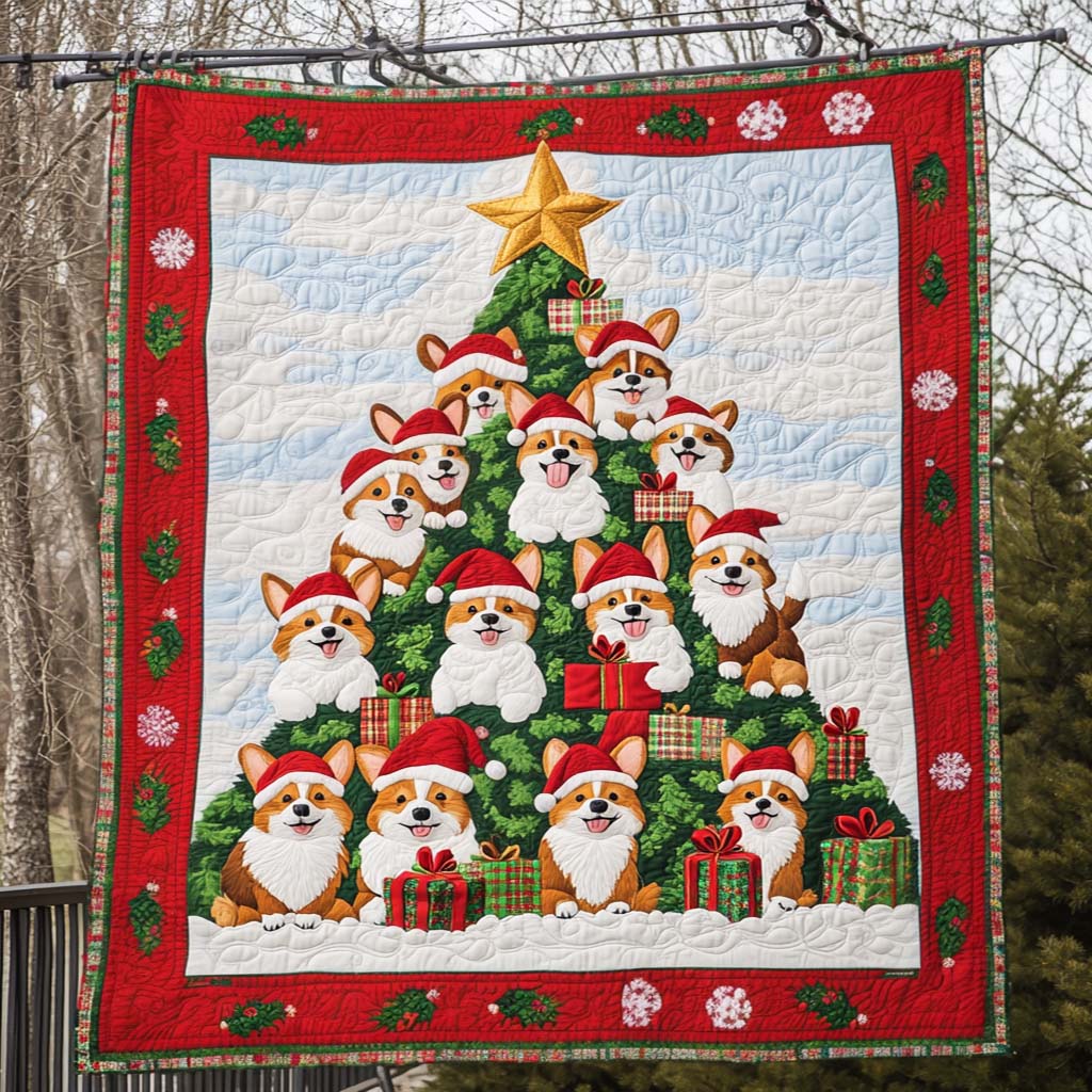 Corgi Holiday Spirit Quilted Blanket NCU0NT1863 – Quiltnest