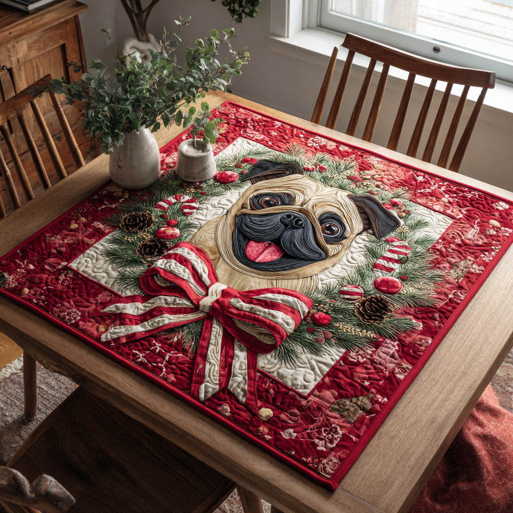 Crimson Pug Joy Quilted Table Topper NCU0HNH210 – Quiltnest