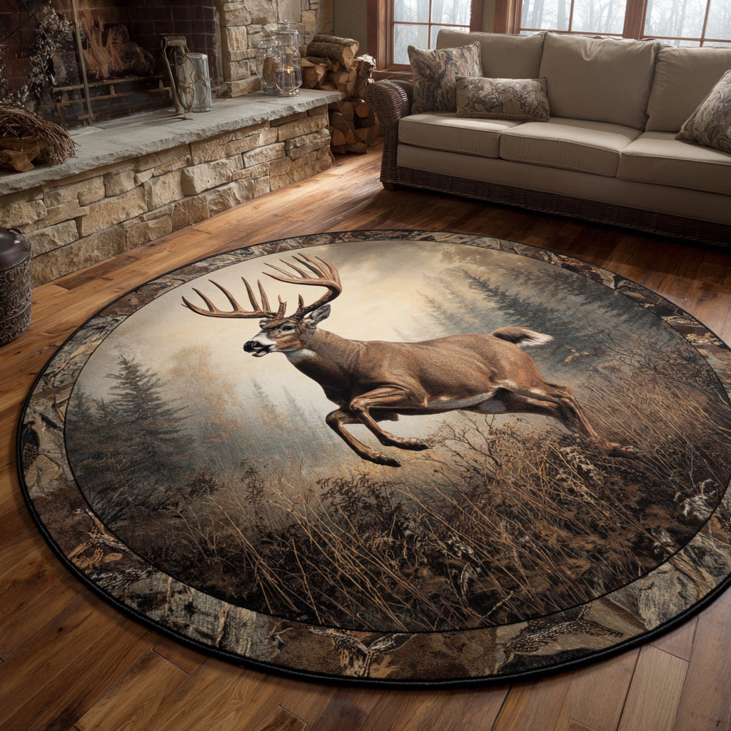 Deer Running Mist Round Carpet NCU0HH829 – Quiltnest