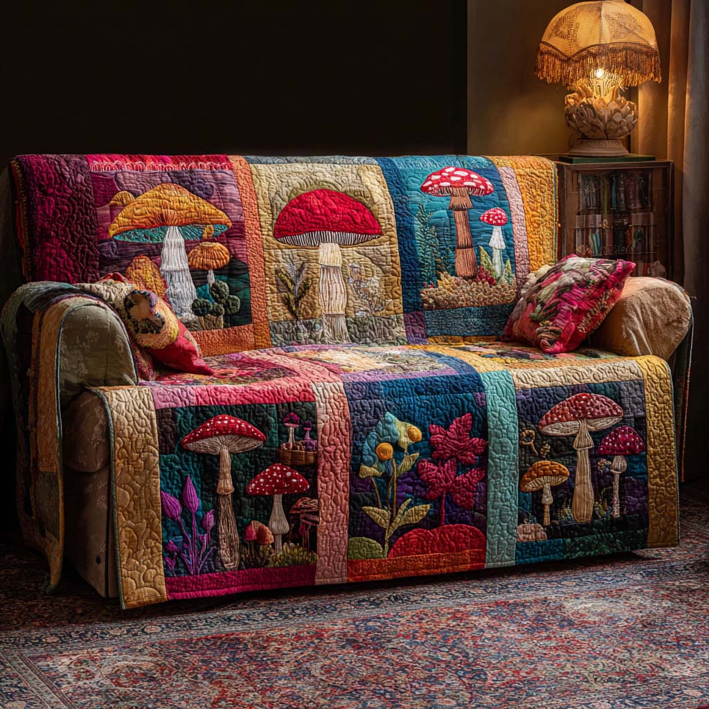 Enchanted Mushroom Row Quilted Sofa Cover NCU0NXD1146 – Quiltnest