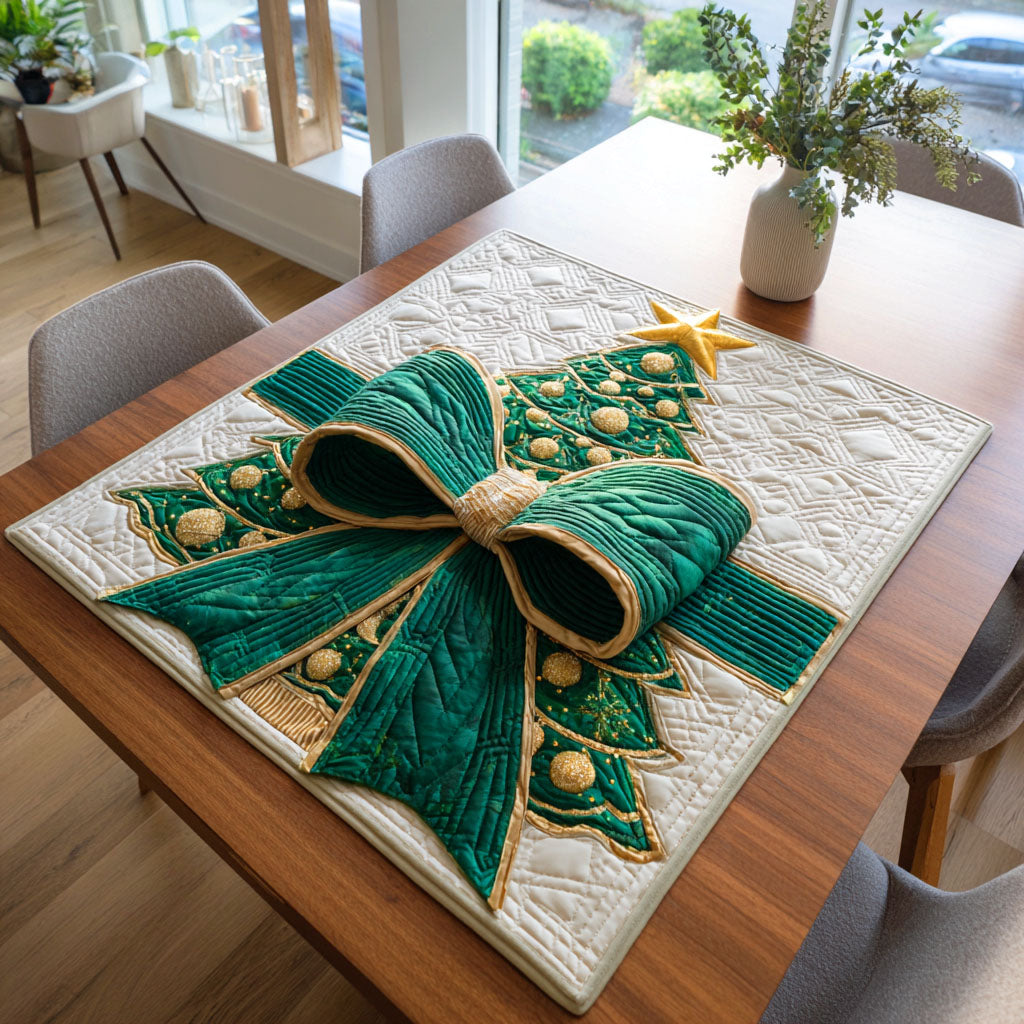 Evergreen Ribbon Quilted Table Topper NCU0NTD344 – Quiltnest