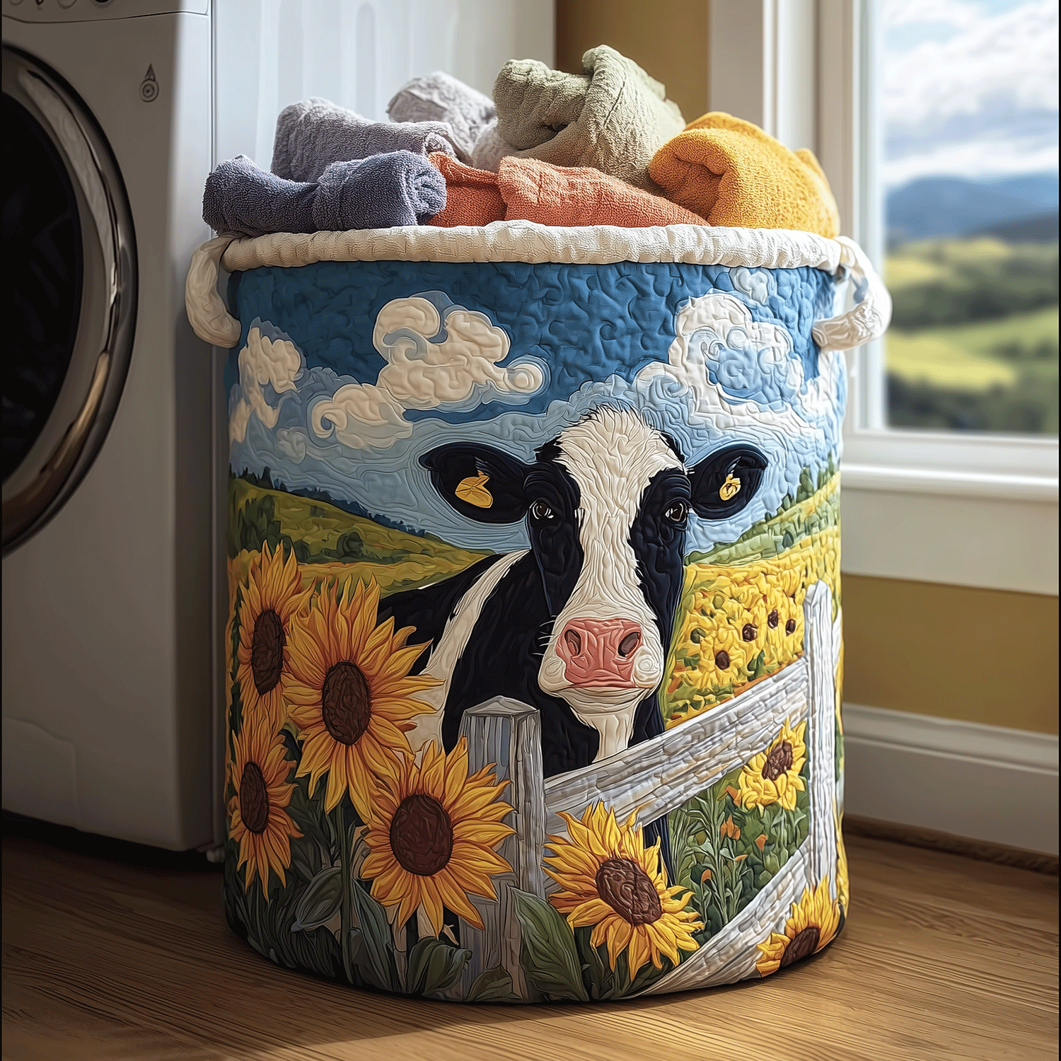 Farmhouse Cow Quilted Laundry Basket NCU0TH2913 – Quiltnest