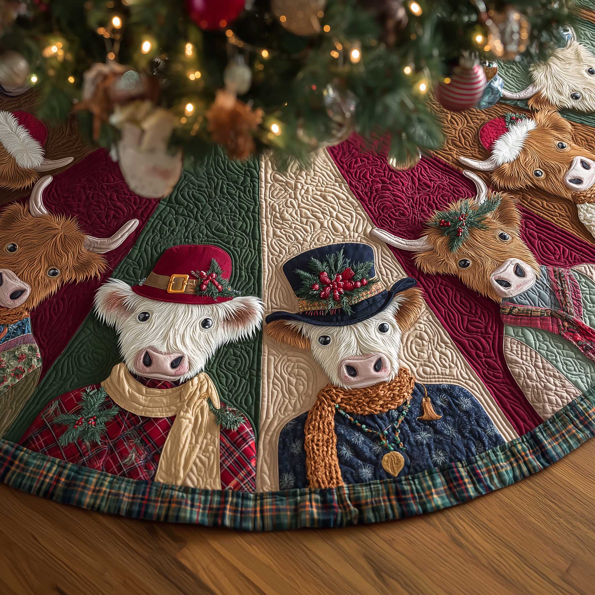 Festive Highland Cow Christmas Quilted Tree Skirt NCU0HTT054 – Quiltnest