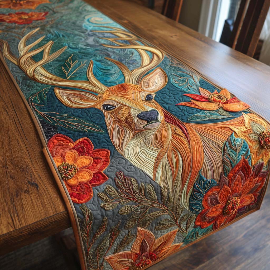 Floral Crest Stag Quilted Table Runner NCU0NXD573 – Quiltnest