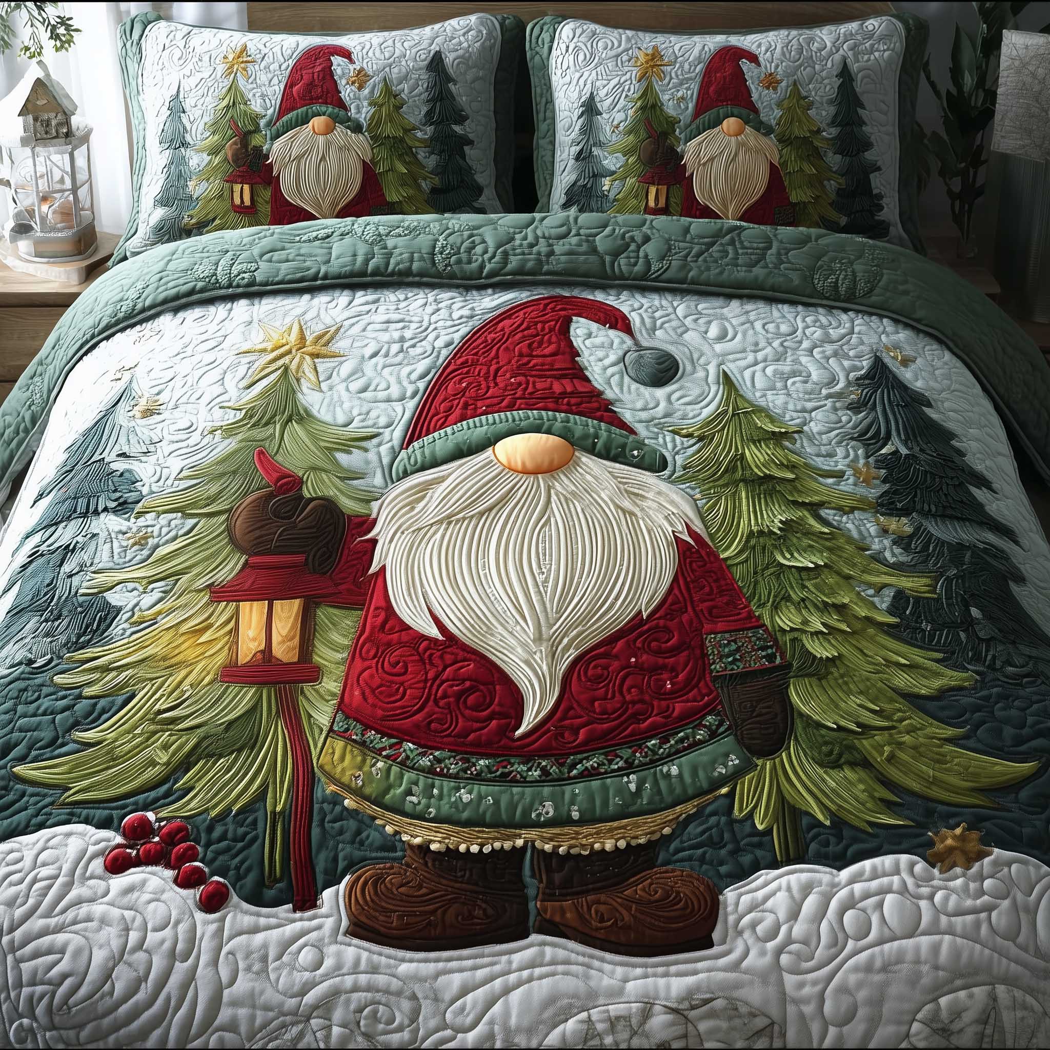 Forest Gnome 3-Piece Quilted Bedding Set NCU0HTT108 – Quiltnest