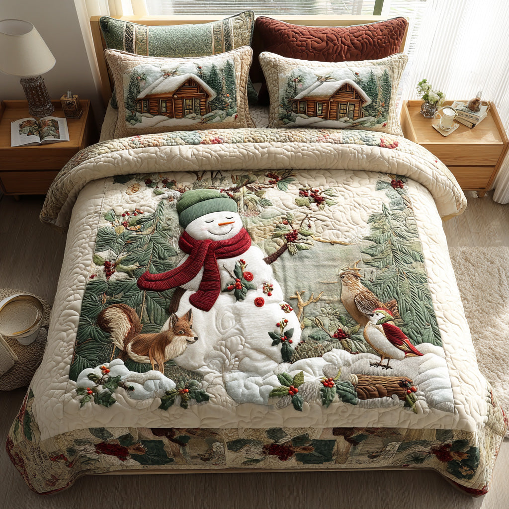 Gentle Winter Snowman 3-Piece Quilted Bedding Set NCU0NTD899 – Quiltnest