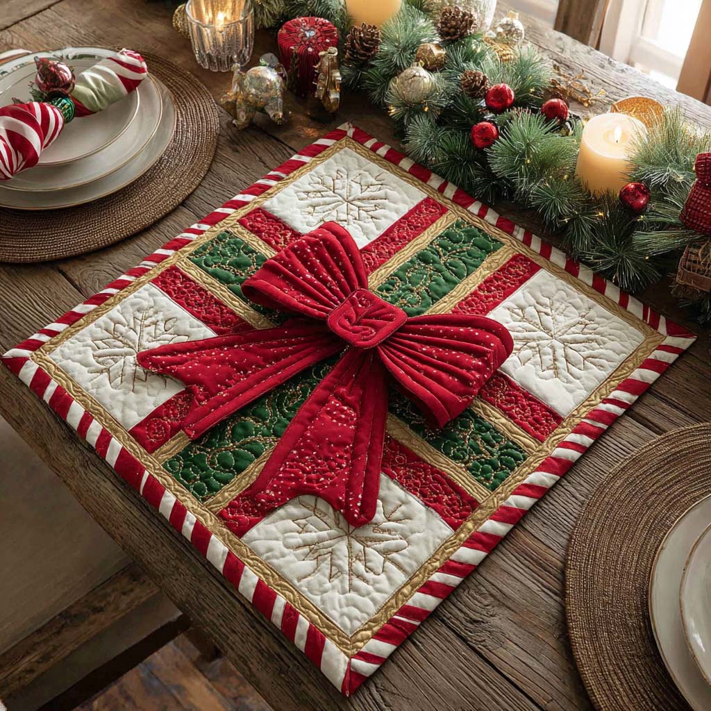 Gift Wrapped Joy Quilted Table Topper NCU0NXD205 – Quiltnest
