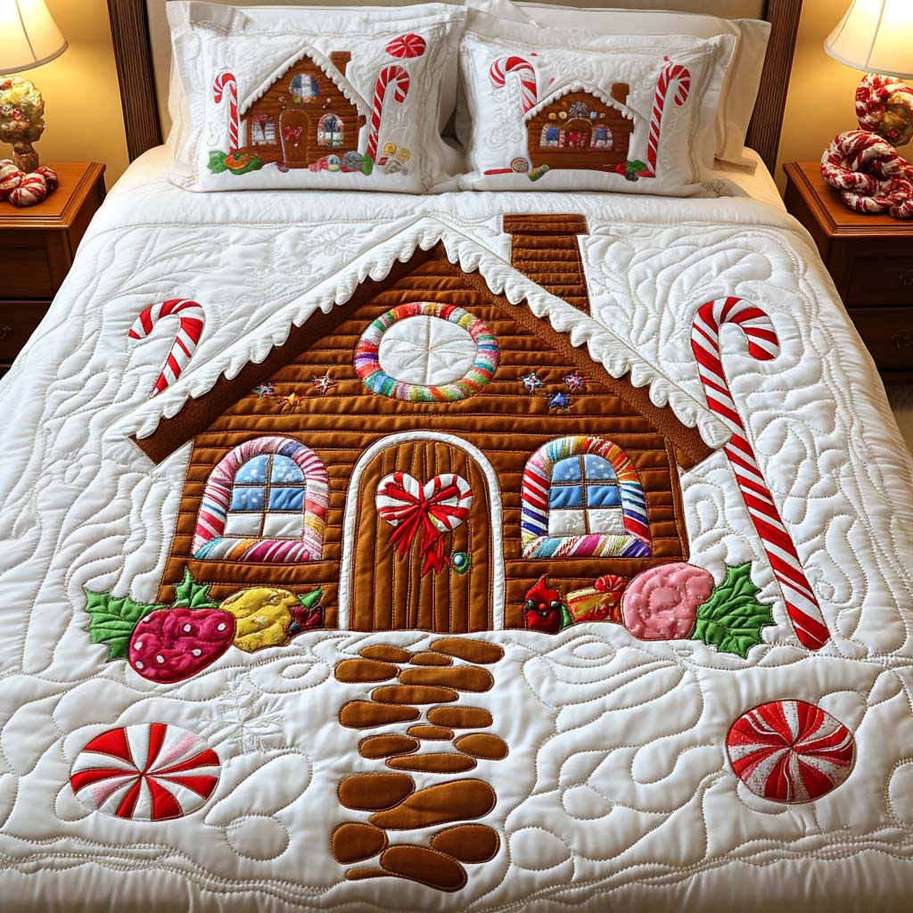 Gingerbread Haven 3-Piece Quilted Bedding Set NCU0NT1881 – Quiltnest