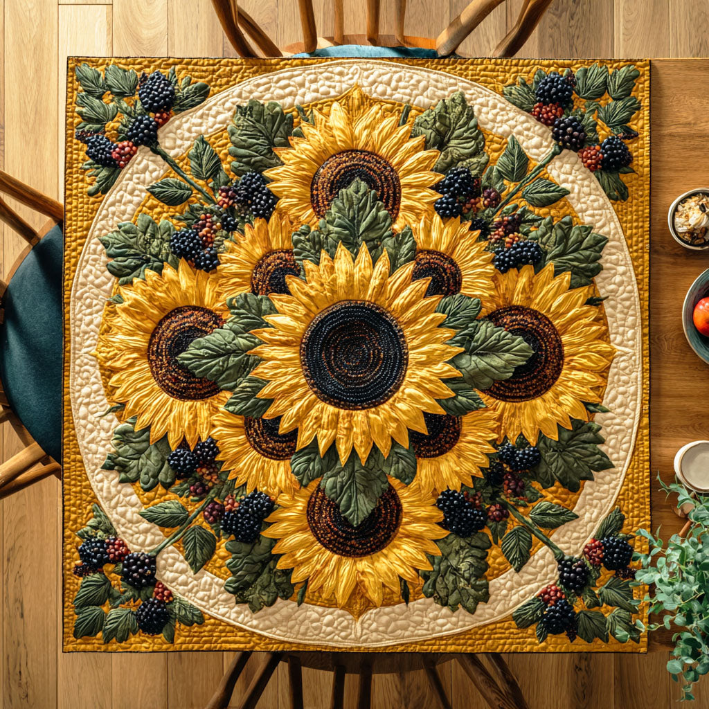 Golden Sunflower Glow Quilted Table Topper NCU0NTD430 – Quiltnest