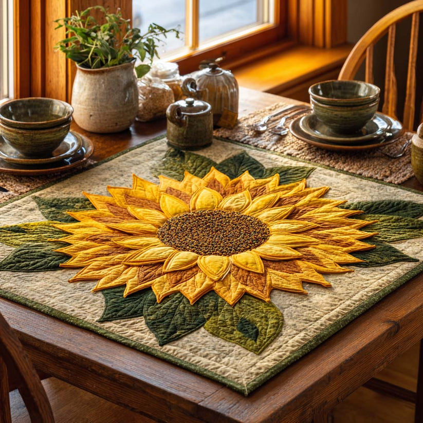 Golden Sunflower Quilted Table Topper NCU0NXD125 – Quiltnest