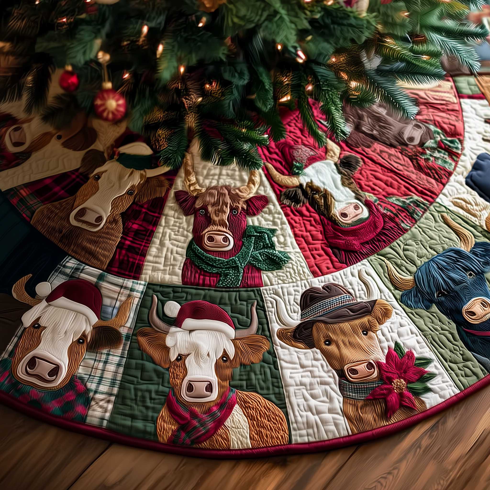 Highland Cow Friends Christmas Quilted Tree Skirt NCU0HTT056 – Quiltnest