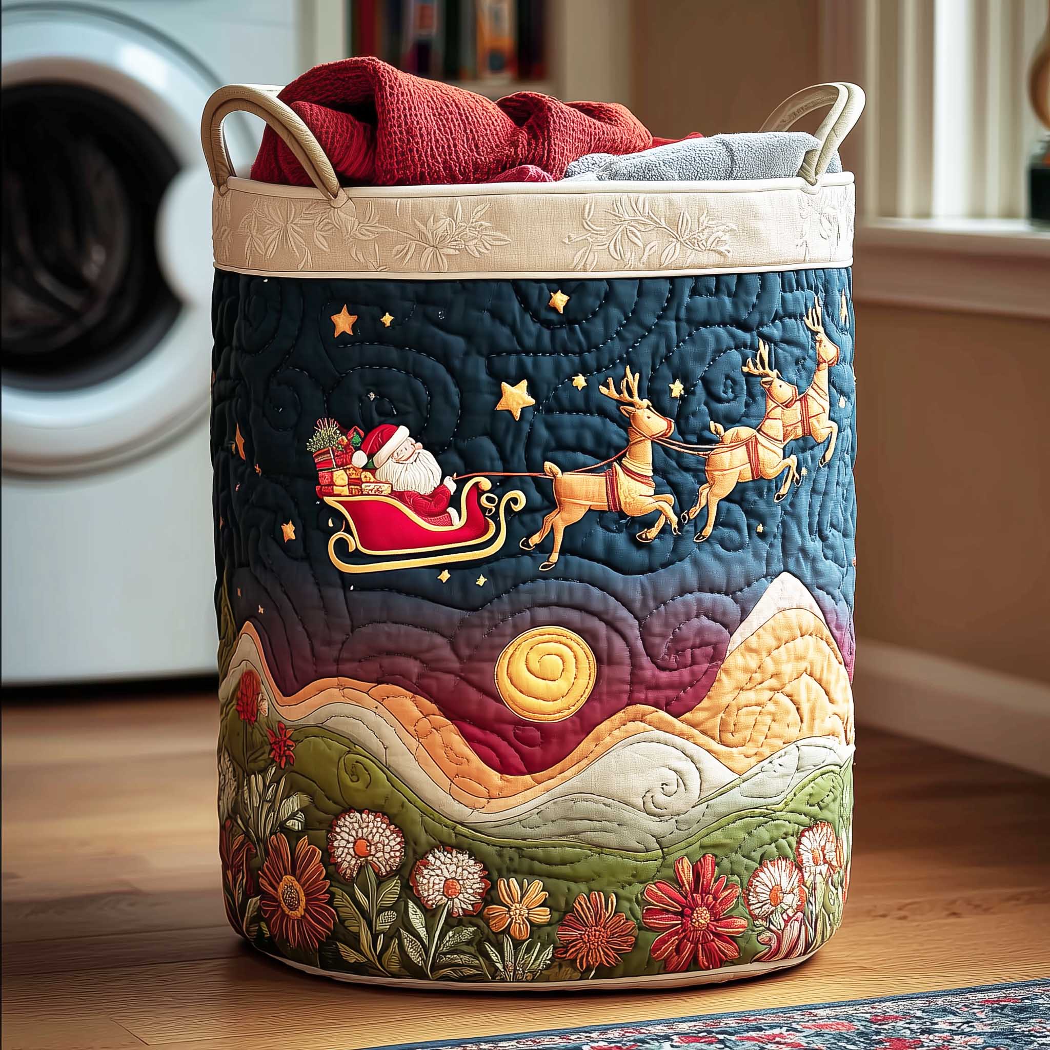 Holiday Cheer Santa Quilted Laundry Basket NCU0HTT024 – Quiltnest