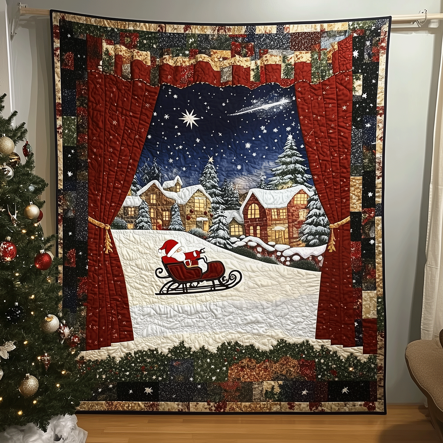 Holiday Village Scene Quilted Blanket NCU0TH2112 – Quiltnest