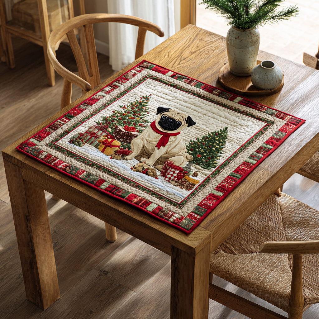 Holly Jolly Pug Quilted Table Topper NCU0HNH213 – Quiltnest