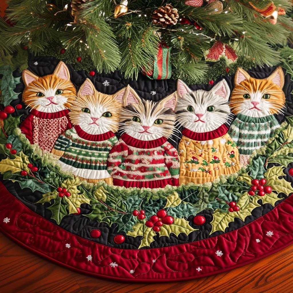 Jingle Cat Christmas Quilted Tree Skirt NCU0NNT2224 – Quiltnest