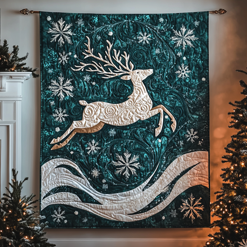 Leaping Reindeer Quilted Blanket NCU0TL1508 – Quiltnest