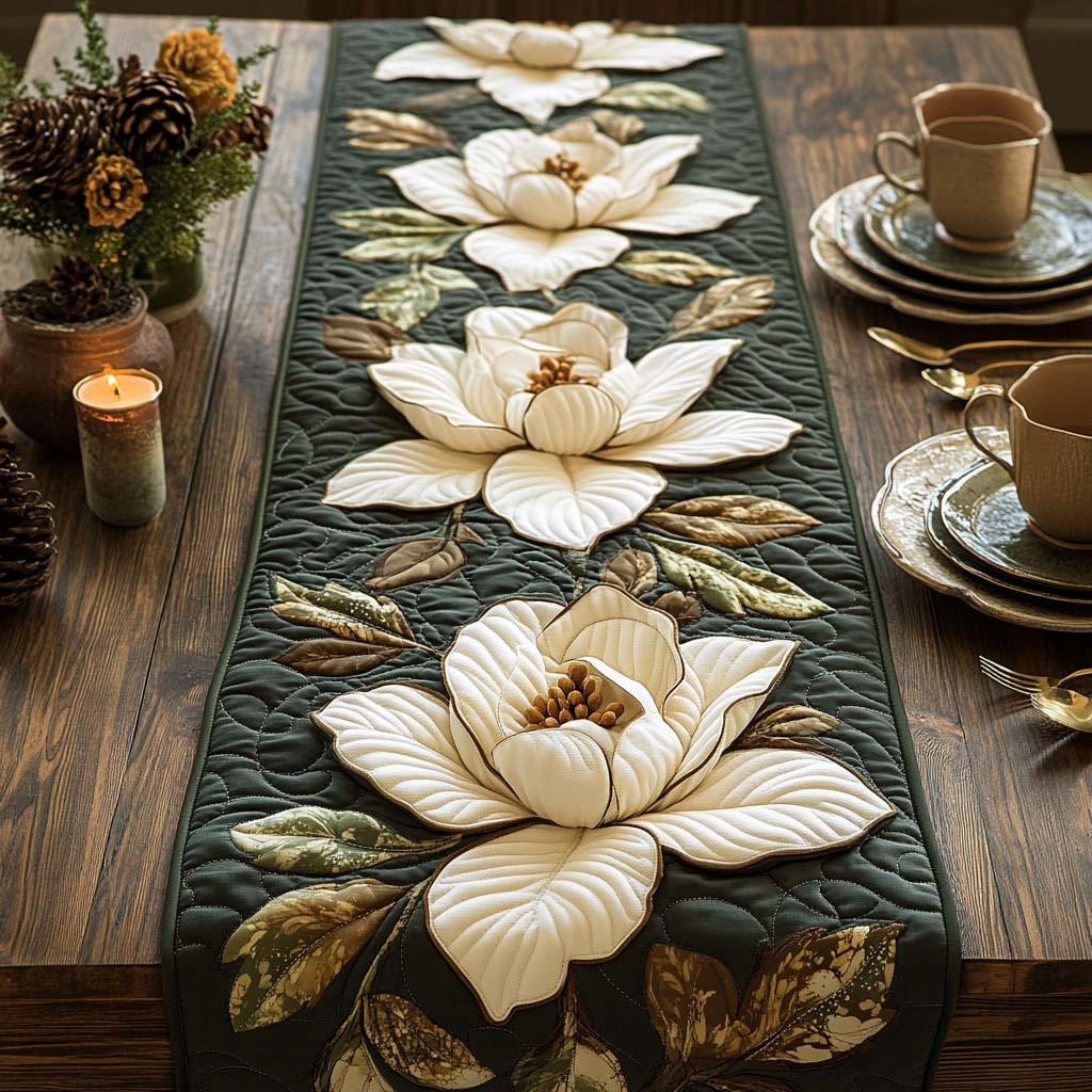 Magnolia Grace Quilted Table Runner NCU0NXD282 – Quiltnest