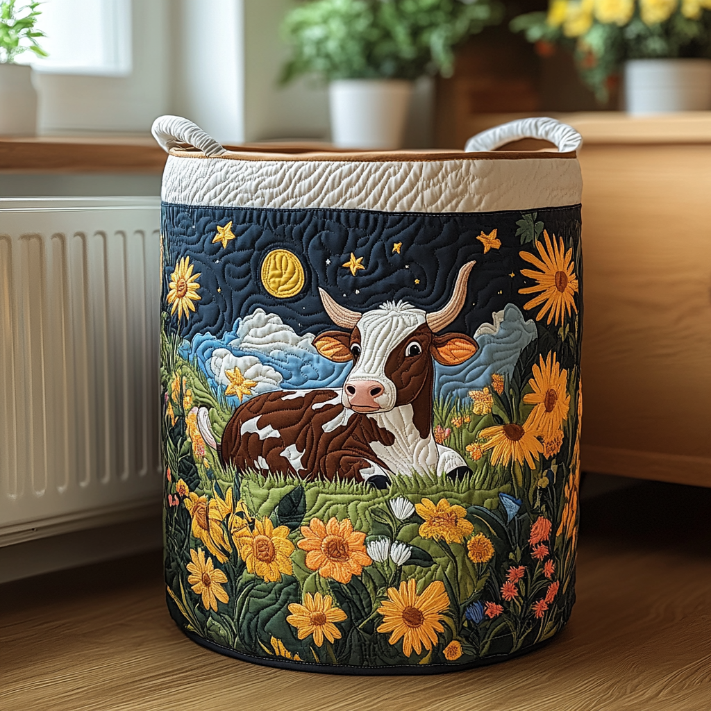 Meadow Cow Quilted Laundry Basket NCU0DDK896 – Quiltnest