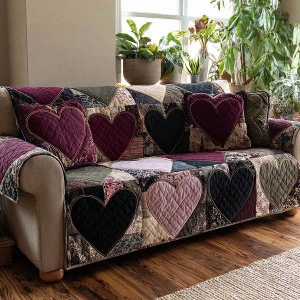 Midnight Hearts Quilted Sofa Cover NCU0NXD1325 – Quiltnest