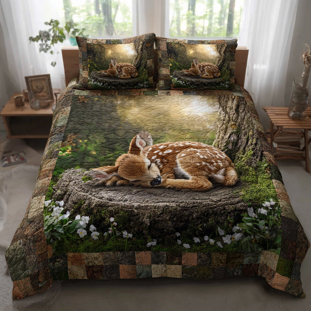 Mossy Fawn 3-Piece Quilted Bedding Set NCU0HNH329 – Quiltnest