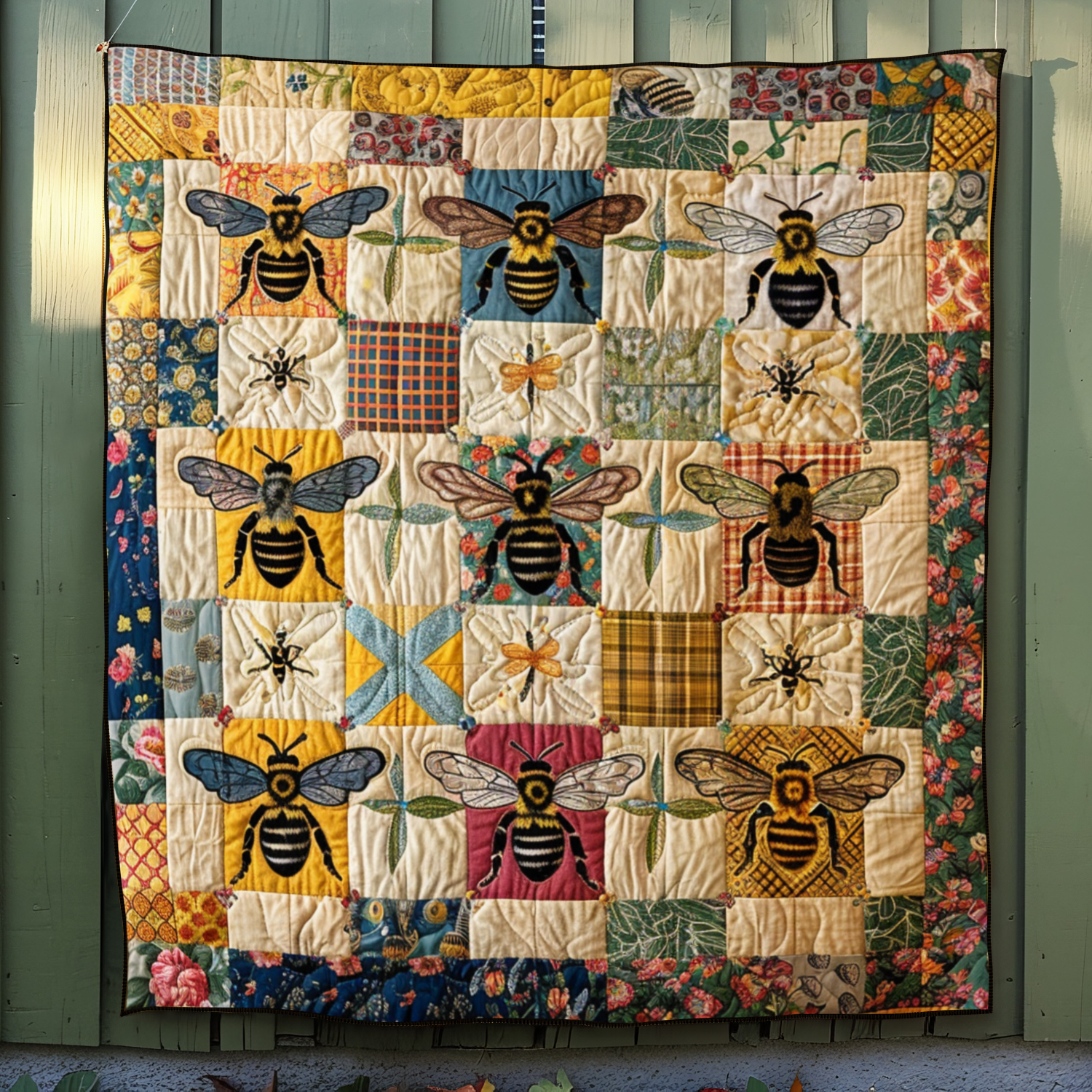Patchwork Bumblebee Quilted Blanket NCU0NT028 – Quiltnest