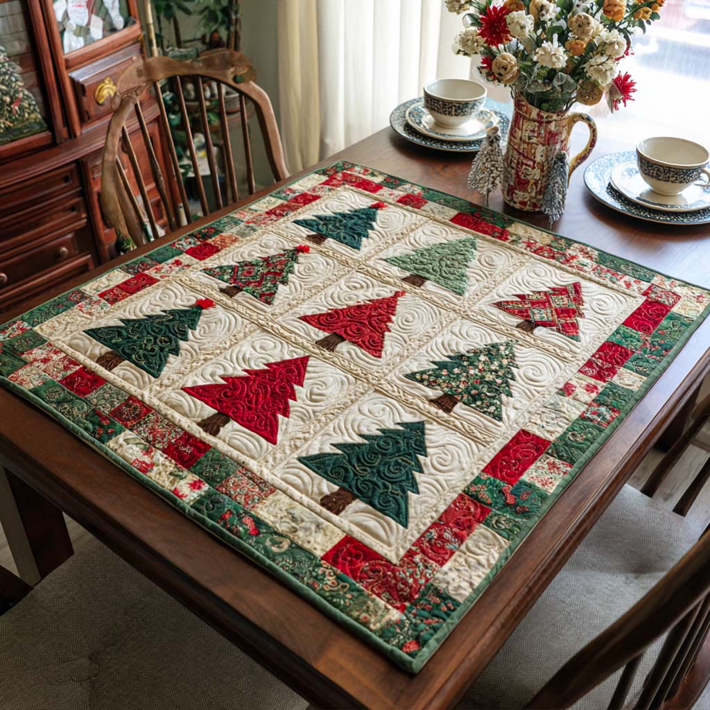 Patchwork Christmas Trees Quilted Table Topper NCU0NNT1527 – Quiltnest