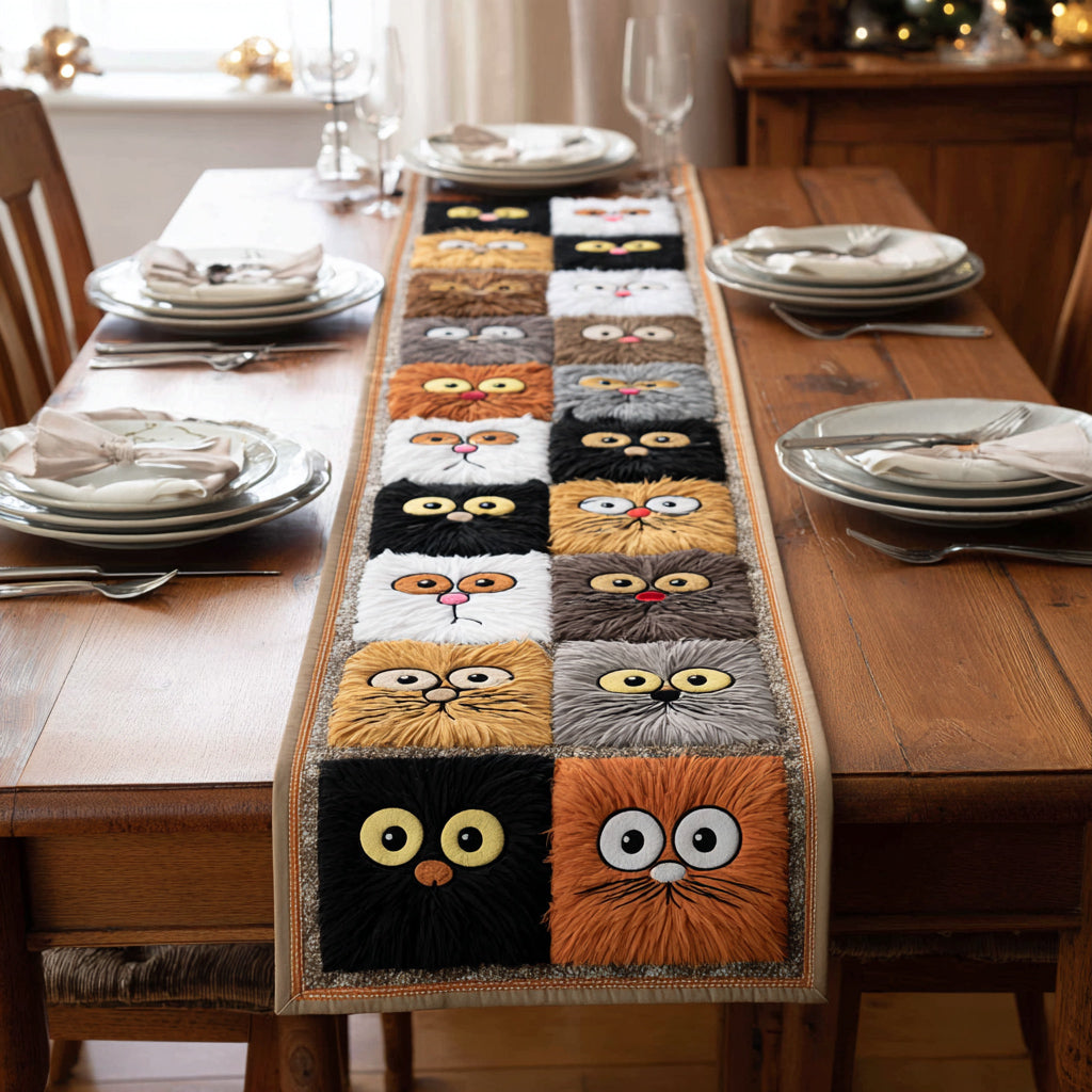 Playful Cat Grid Quilted Table Runner NCU0HNH509 – Quiltnest