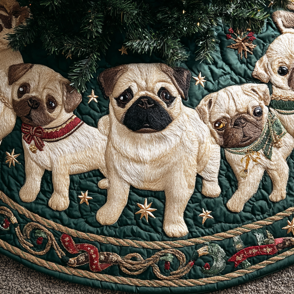 Pug Delight Christmas Quilted Tree Skirt NCU0DDK1493 – Quiltnest