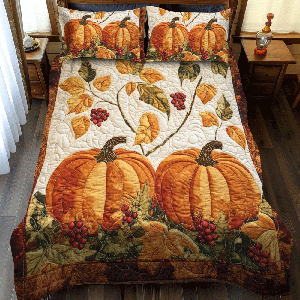 Pumpkin Patch Thanksgiving 3-Piece Quilted Bedding Set NCU0PD704 ...