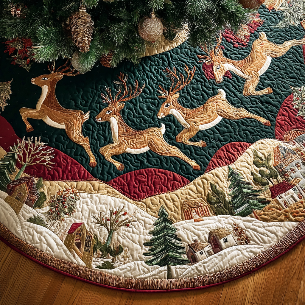 Reindeer Glow Christmas Quilted Tree Skirt NCU0DDK1650 – Quiltnest