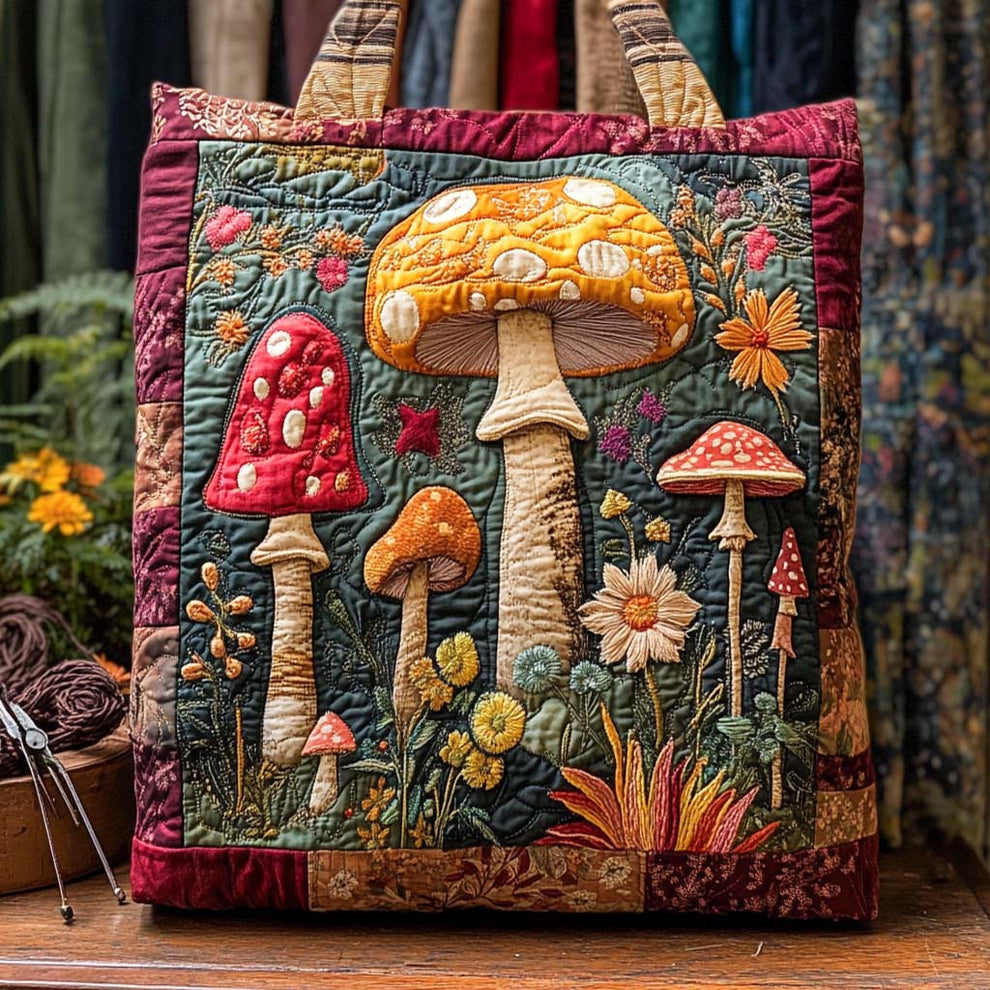 Ruby Stem Mushroom Garden Quilted Tote Bag NCU0NXD1175 – Quiltnest