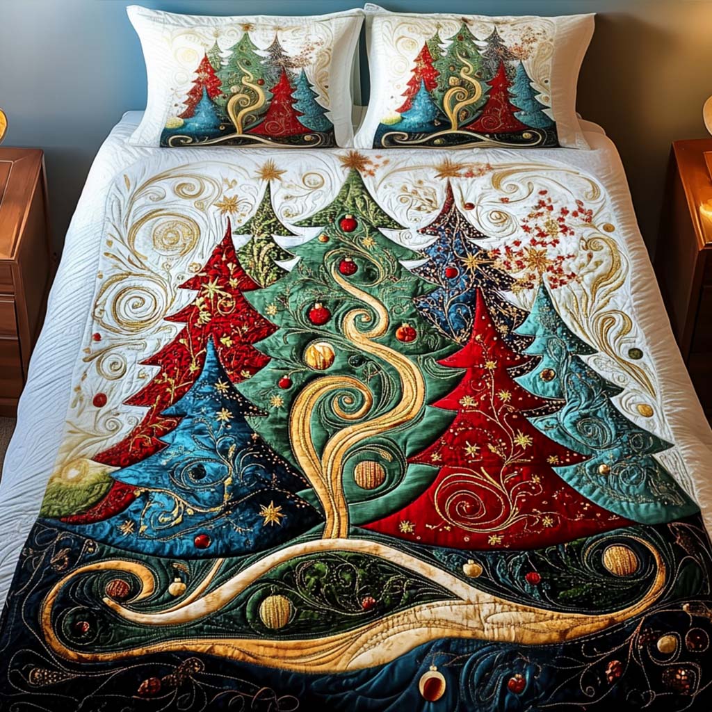 Shimmering Evergreen Tales 3-Piece Quilted Bedding Set NCU0NT1909 ...