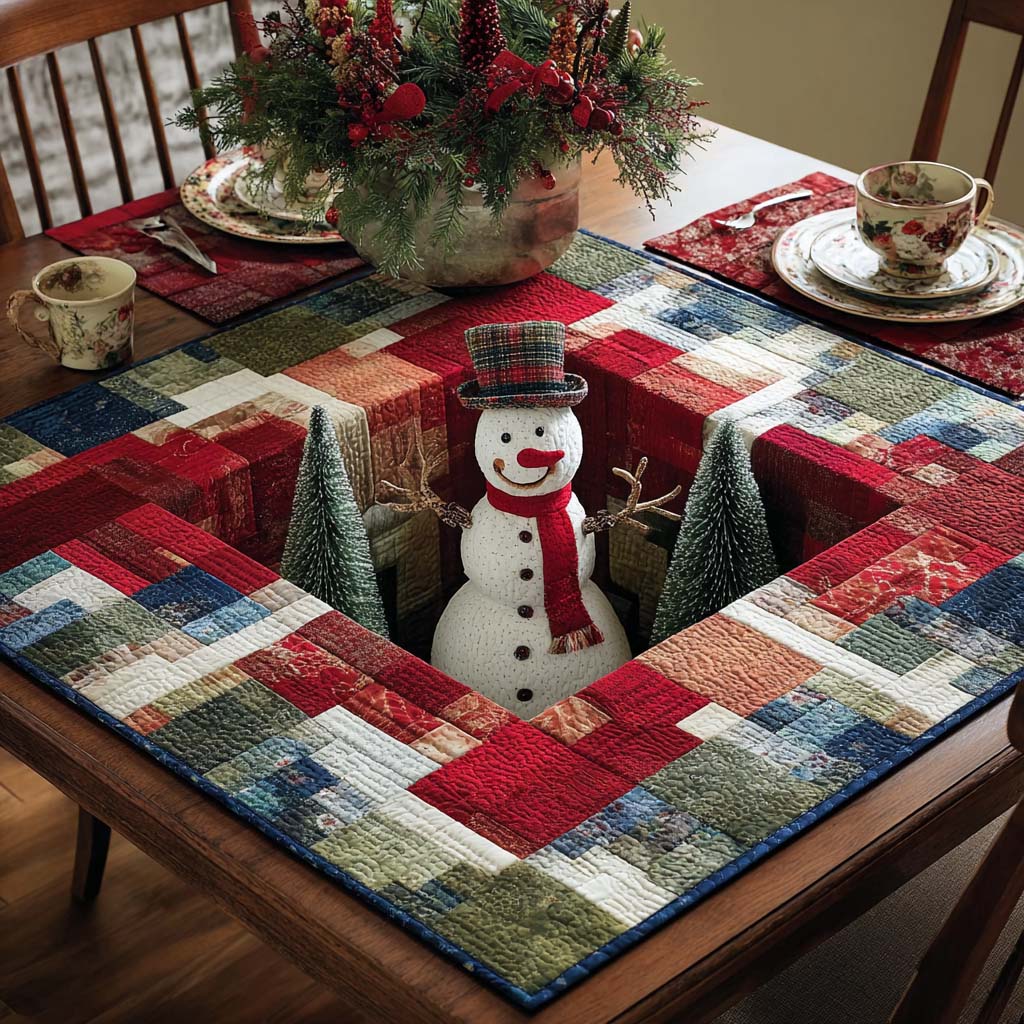 Snowman Cheer Quilted Table Topper NCU0NNT1738 – Quiltnest