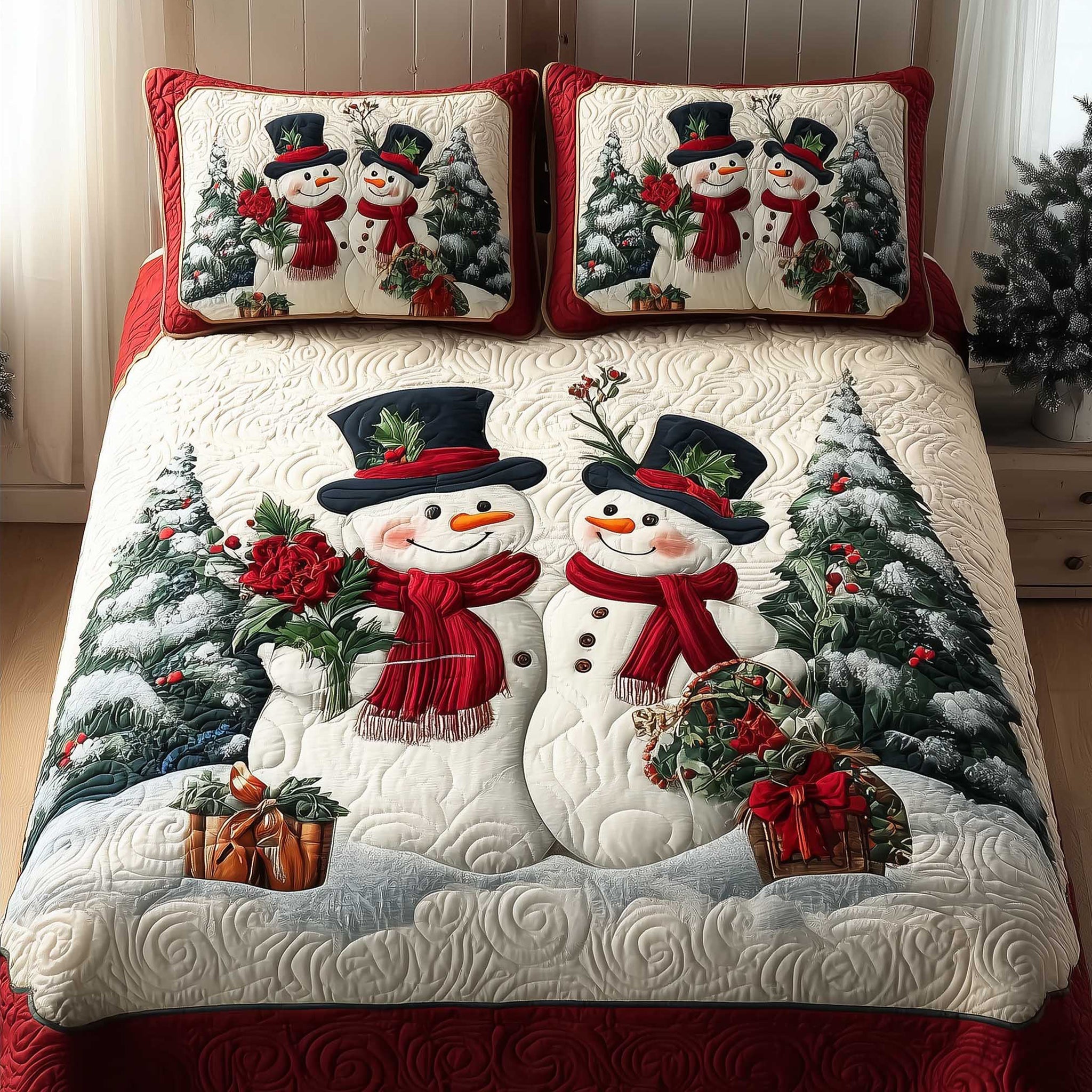 Snowman Winter Snuggle 3-Piece Quilted Bedding Set NCU0HTT142 – Quiltnest