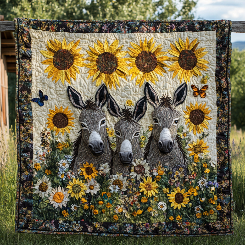 Sunflowers Charming Donkeys Quilted Blanket NCU0PD655 – Quiltnest