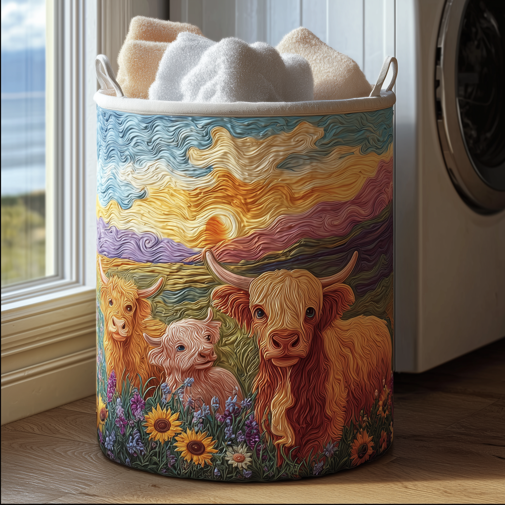 Sunlit Cow Quilted Laundry Basket NCU0TH2937 – Quiltnest