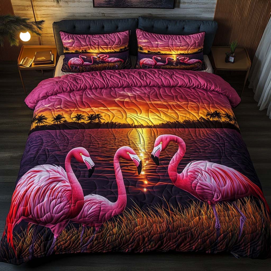 Sunset Flamingos 3-Piece Quilted Bedding Set NCU0NNT1812 – Quiltnest