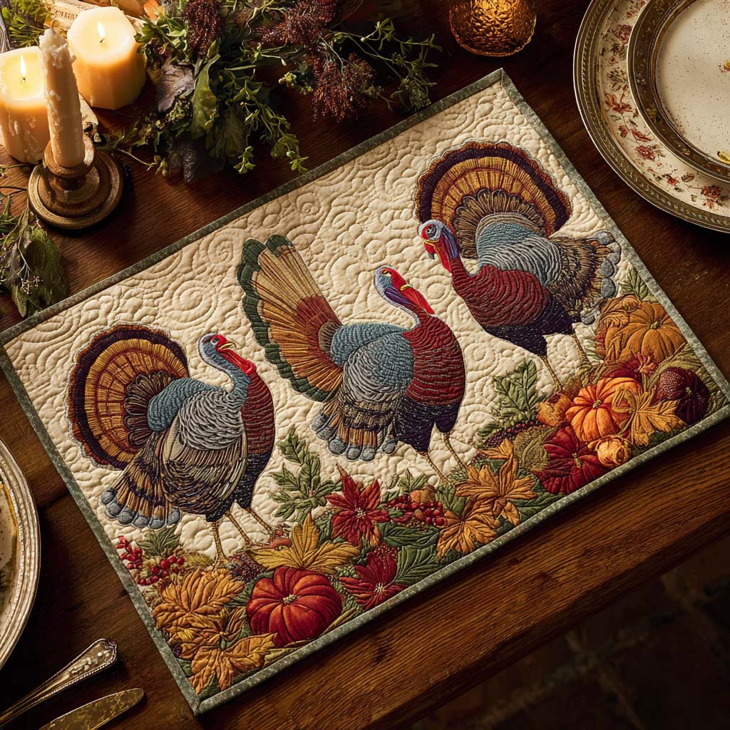 Turkey in Bloom Quilted Place Mat NCU0PTT1608 – Quiltnest