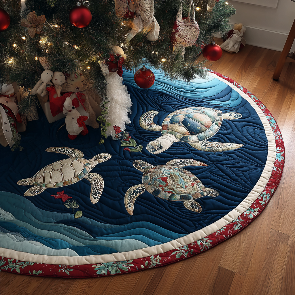 Turtle Waves Christmas Quilted Tree Skirt NCU0DDK1838 – Quiltnest