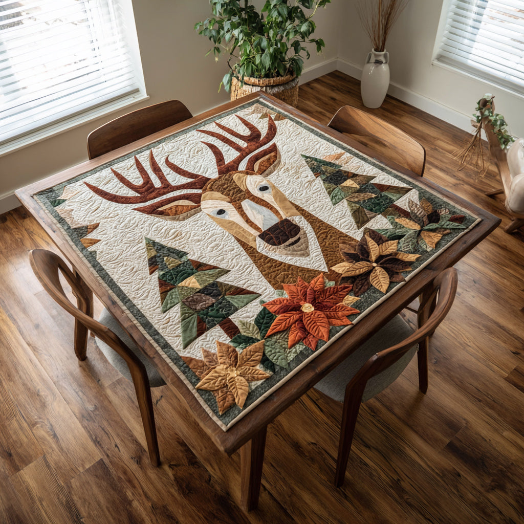 Woodland Reindeer Quilted Table Topper NCU0HNH177 – Quiltnest