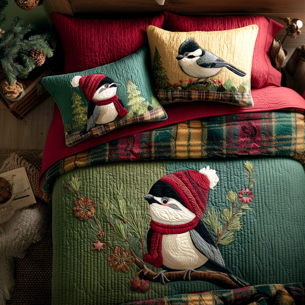 Yuletide Chickadee 3-Piece Quilted Bedding Set NCU0PTT1354 – Quiltnest