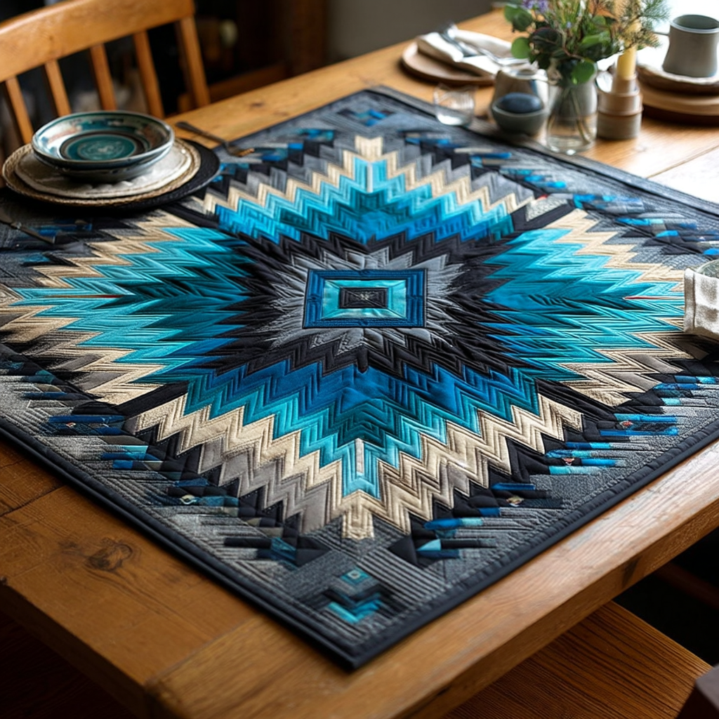 Deep Blue Crayon Quilted Table Topper NCU0NXD1202 – Quiltnest